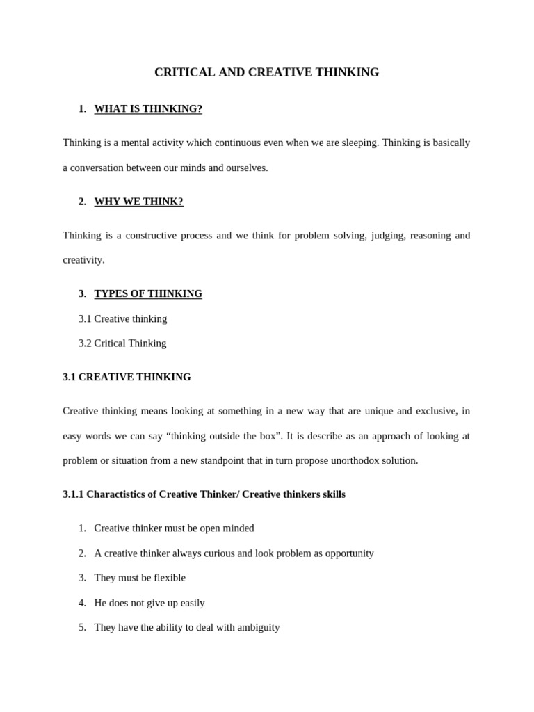 Critical and Creative Thinking | PDF | Critical Thinking | Thought
