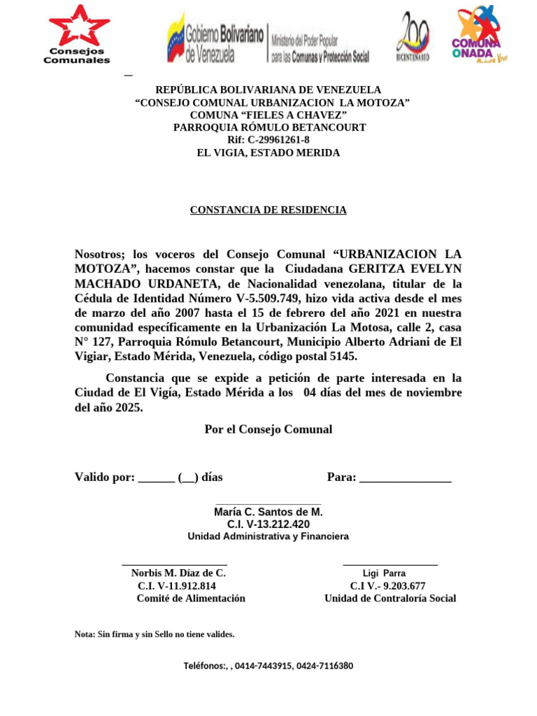 Constancia de Residencia en La Motosa | PDF | Venezuela | Política de ...