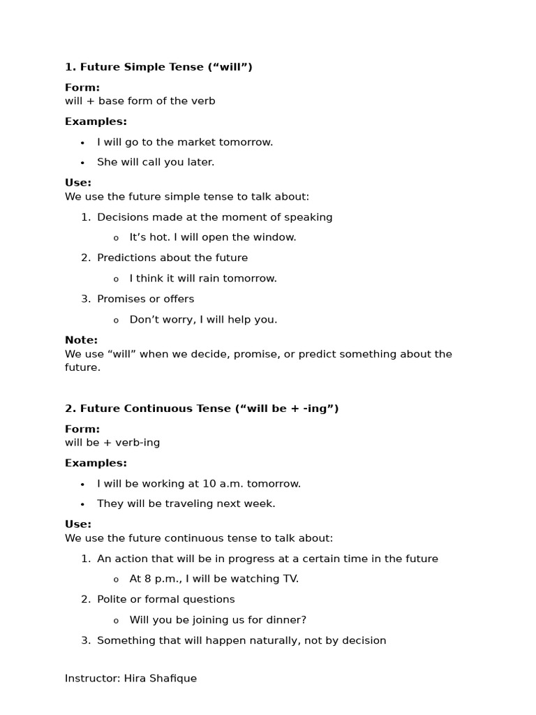 Lesson 25 Future Simple and Continios Tense | PDF