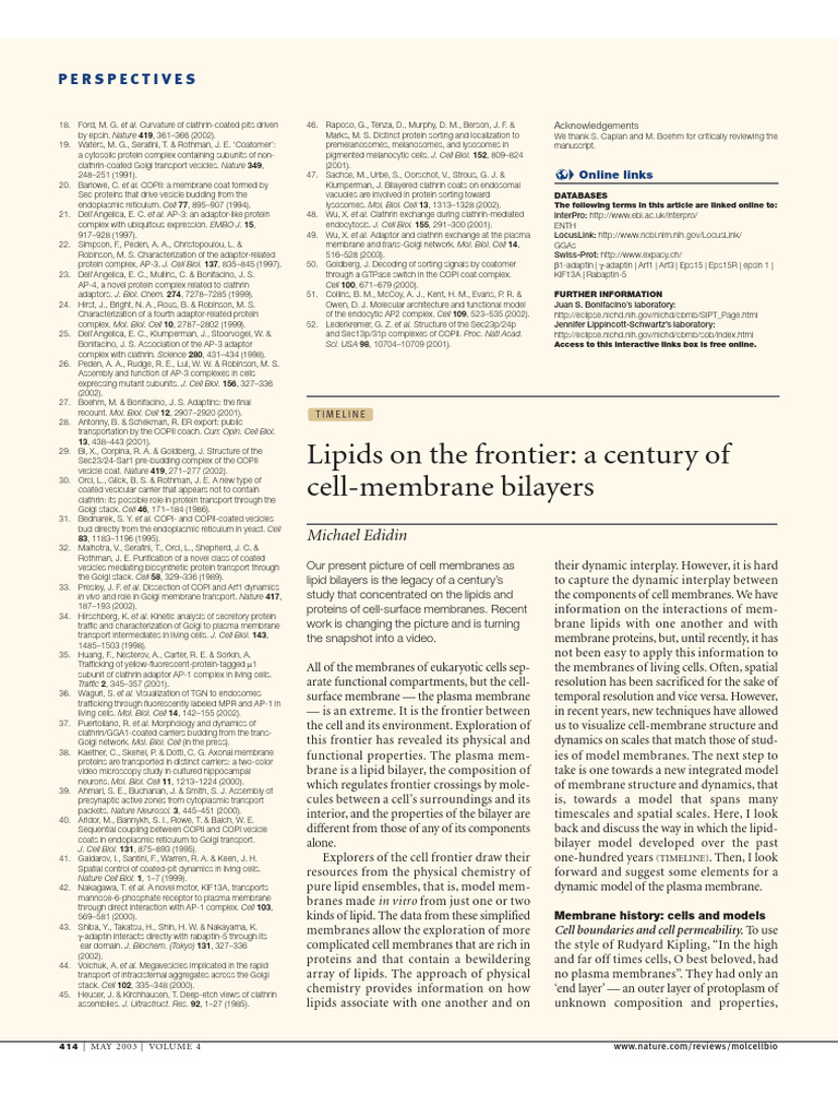 Lipids On The Frontier. A Century of Cell-Membrane Bilayers | PDF | Cell Membrane | Lipid Bilayer
