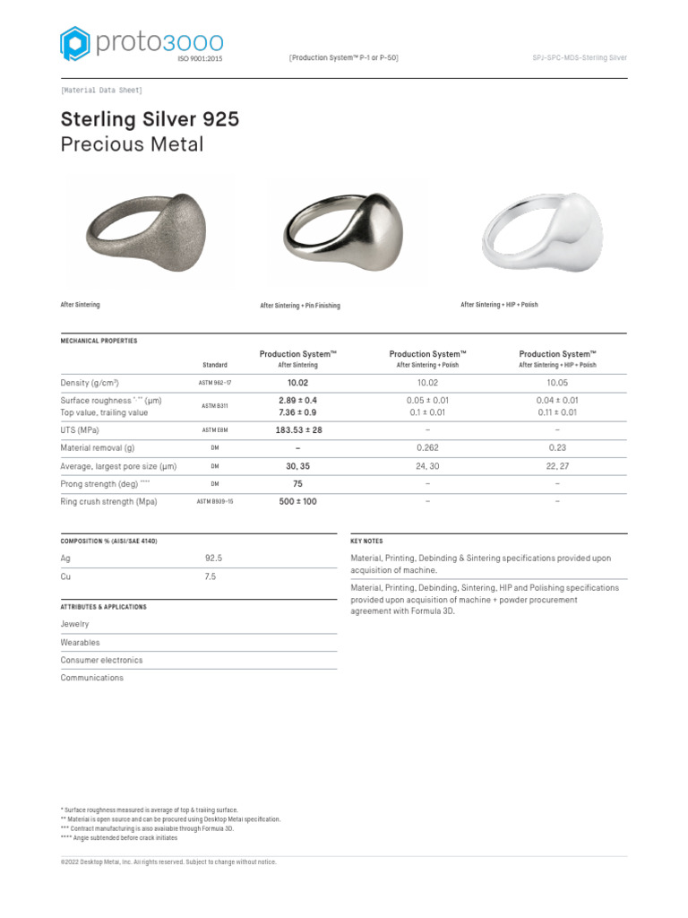 Sterling Silver 925 Material Data Sheet | PDF | Sintering | Applied And ...