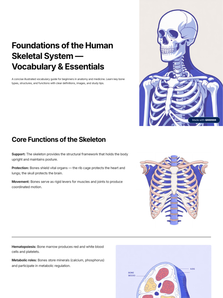 Skeletal System Vocabulary Guide | PDF | Bone | Skeleton