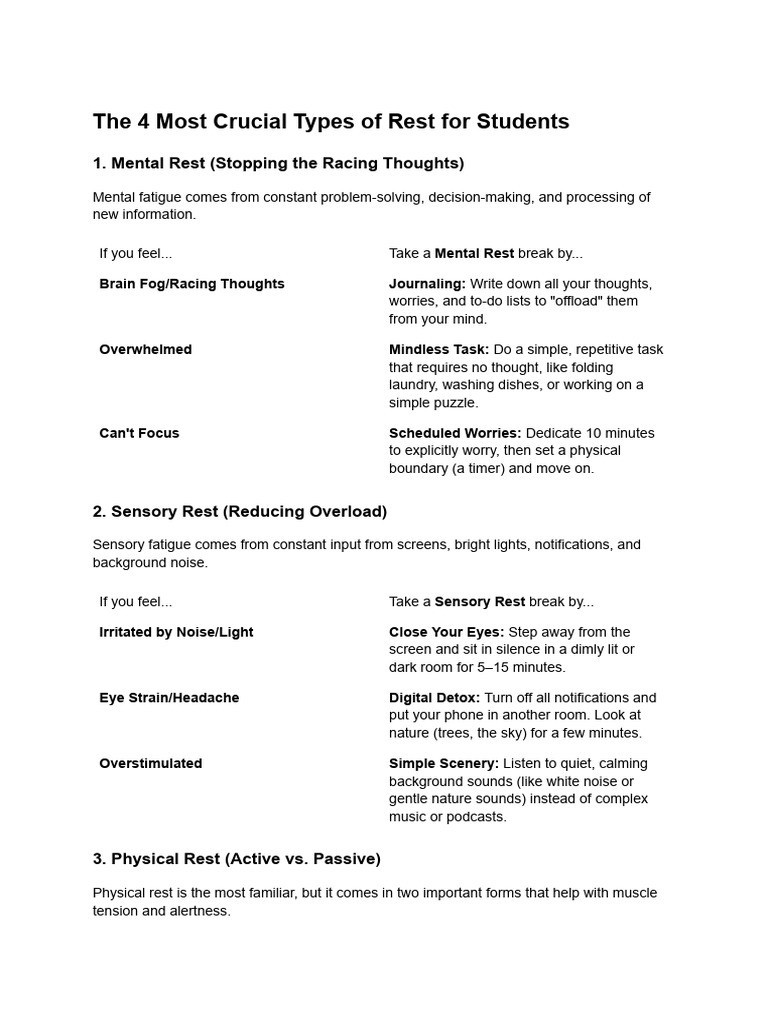 Essential Rest Types for Student Success | PDF | Sleep | Neuroscience