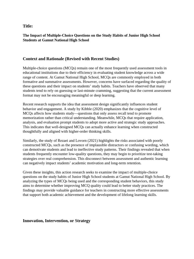New DEPED Action Research Proposal | PDF | Multiple Choice | Survey ...