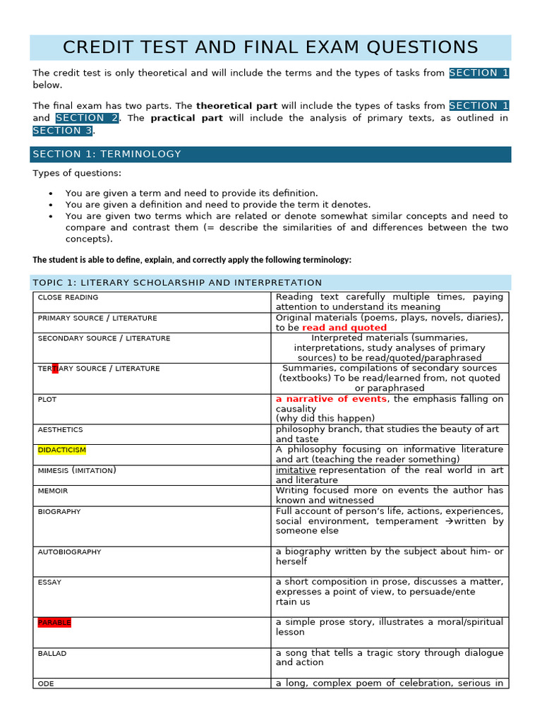 Credit Test and Final Exam Questions COMPLETE VERSION | PDF | Metre ...