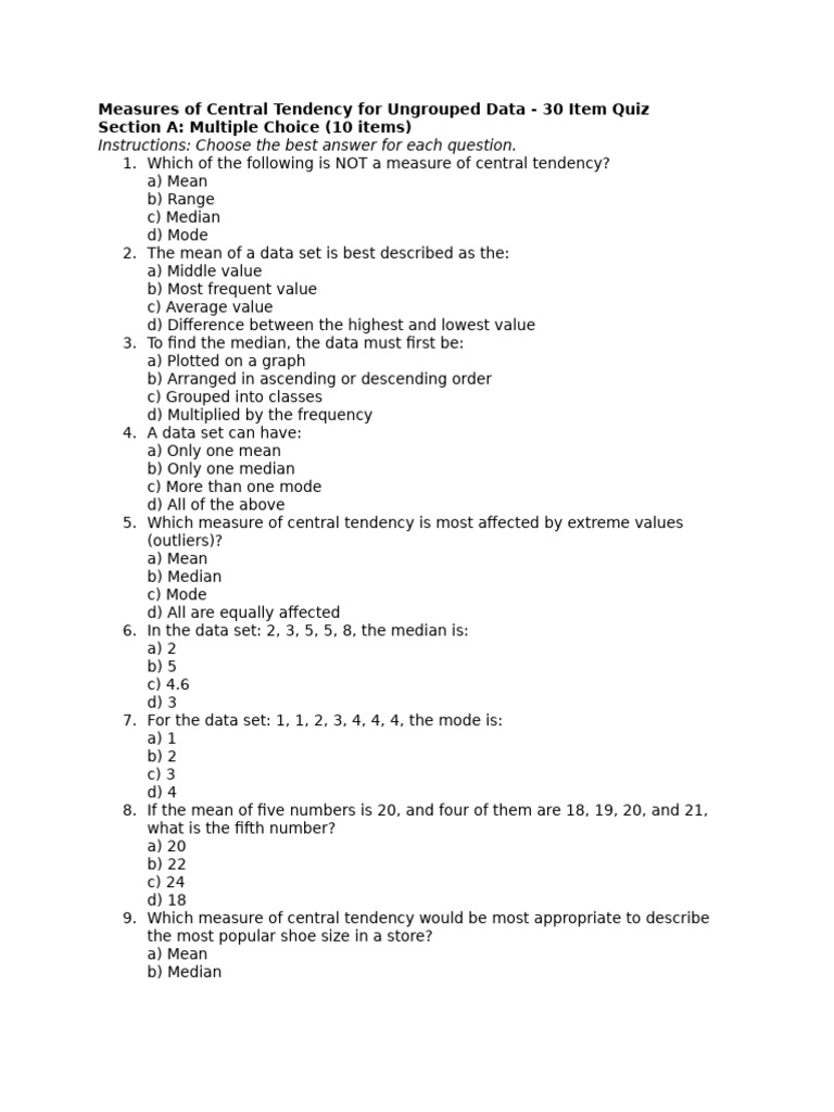 Q1 Measures of Central Tendency For Ungrouped Data | PDF | Mean | Mode ...