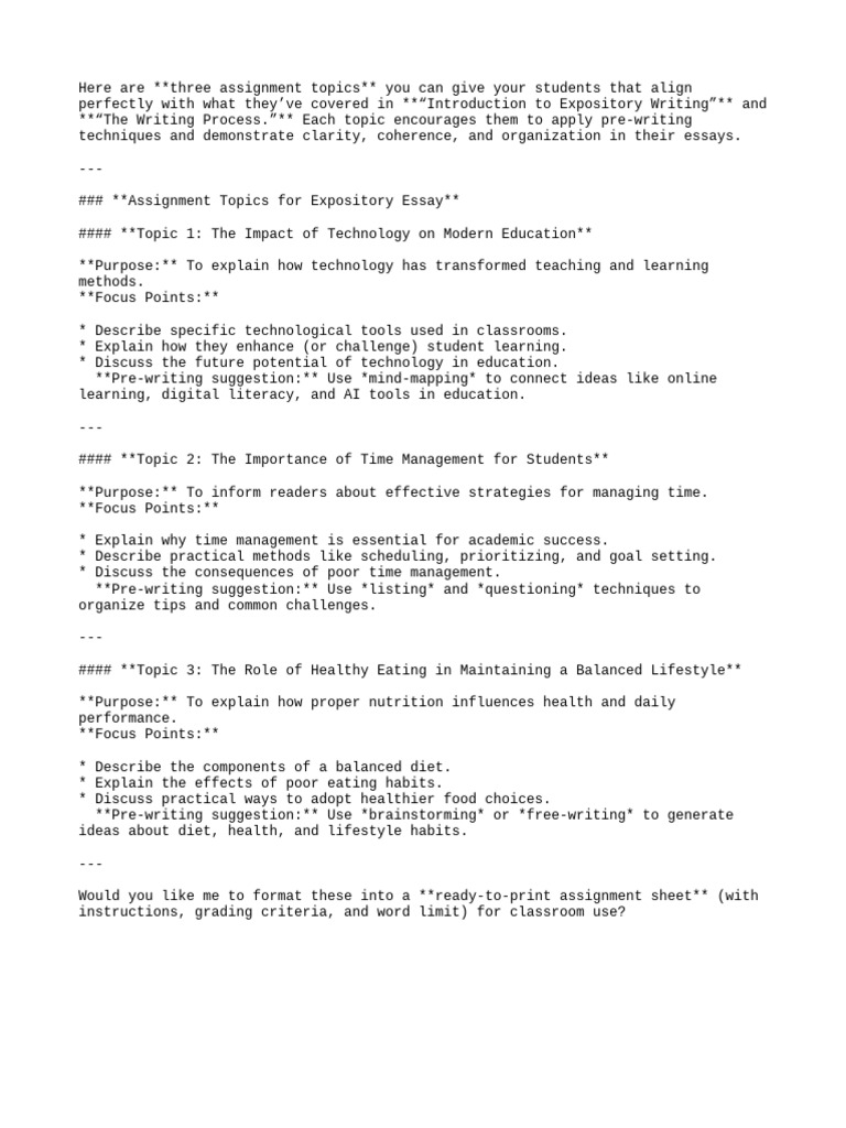 Expository Essay Assignment Doc | PDF