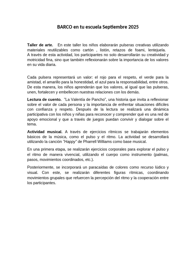 Barco en Tu Escuela Septiembre | PDF