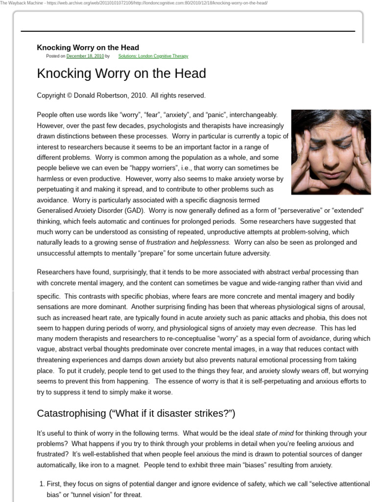 Knocking Worry On The Head - Solutions - London Cognitive Therapy | PDF ...