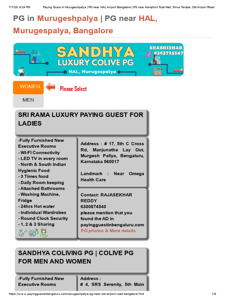 Paying Guest in Murugeshpalya - PG WOMEN Near HAL Airport Bangalore ...