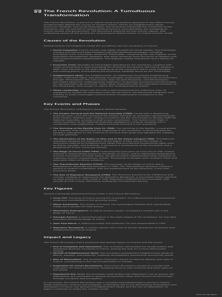 The French Revolution - A Tumultuous Transformation | PDF | French ...