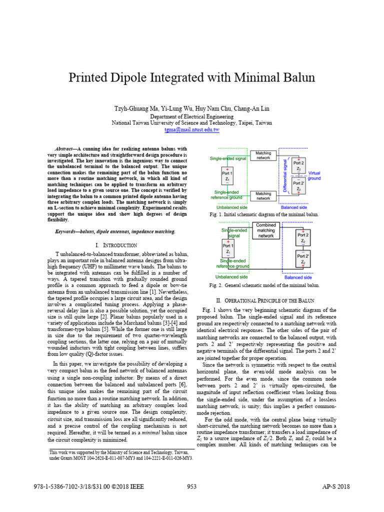 Printed Dipole Integrated With Minimal Balun | PDF | Antenna (Radio ...