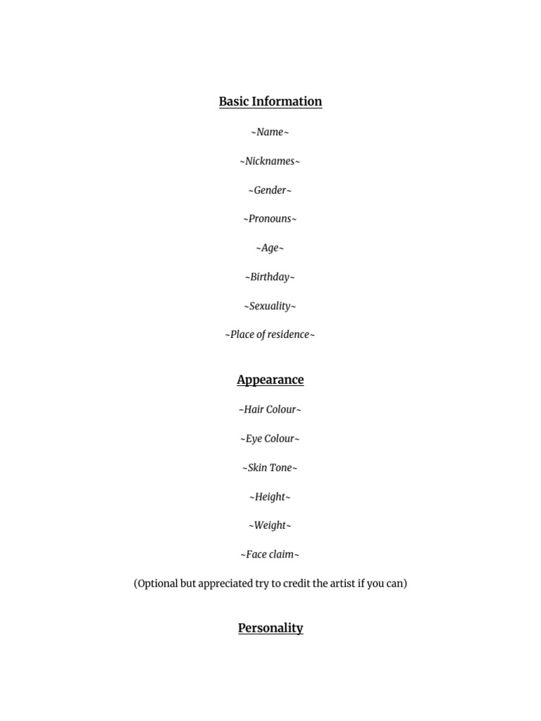 Character Template | PDF