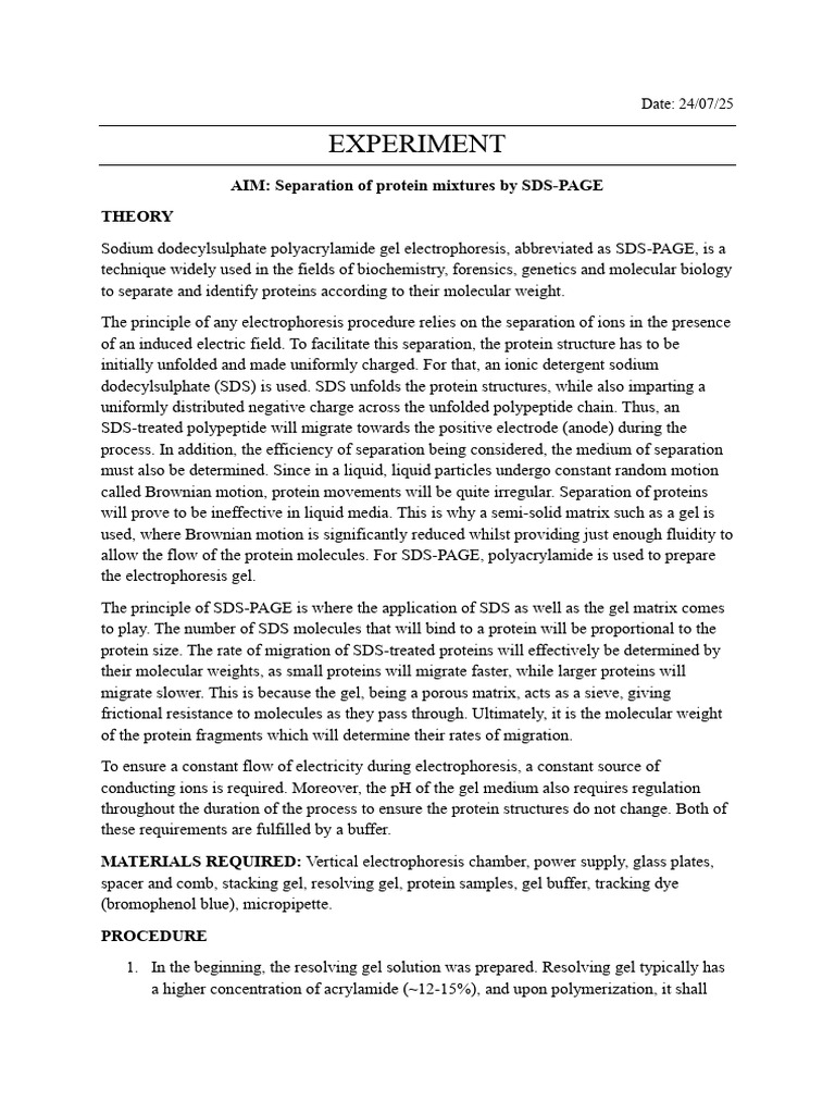 SDS Page | PDF | Gel Electrophoresis | Polyacrylamide Gel Electrophoresis