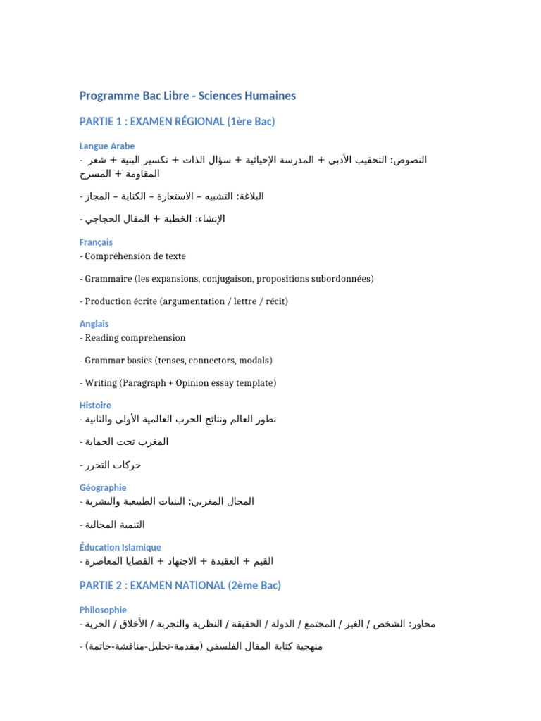Bac Libre Sciences Humaines Programme-1 | PDF