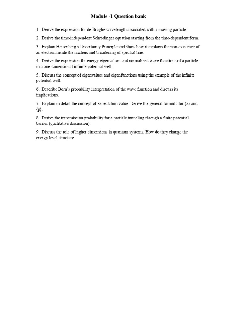 Quantum Mechanics-Question Bank | PDF