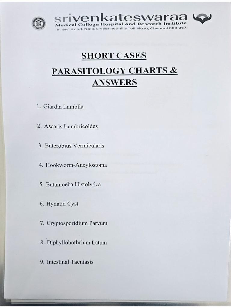 Parasitology Charts | PDF