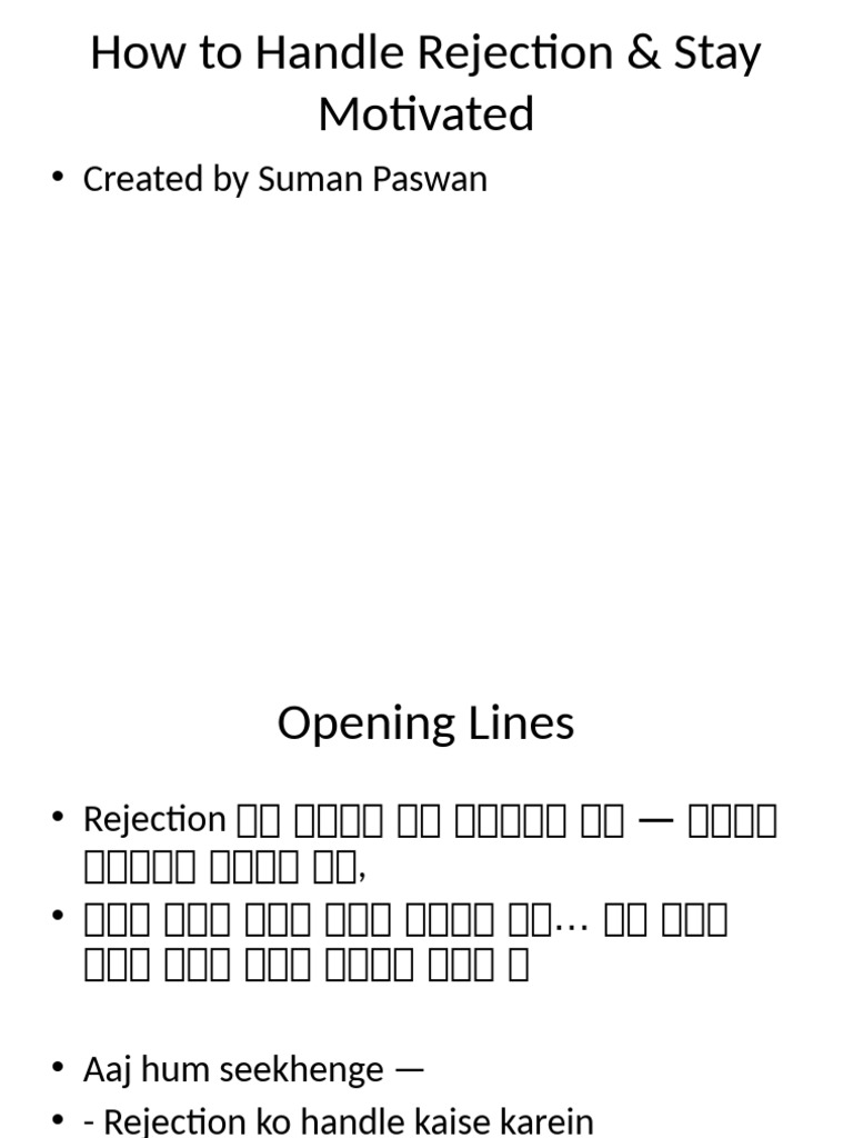 How To Handle Rejection and Stay Motivated by Suman Paswan | PDF