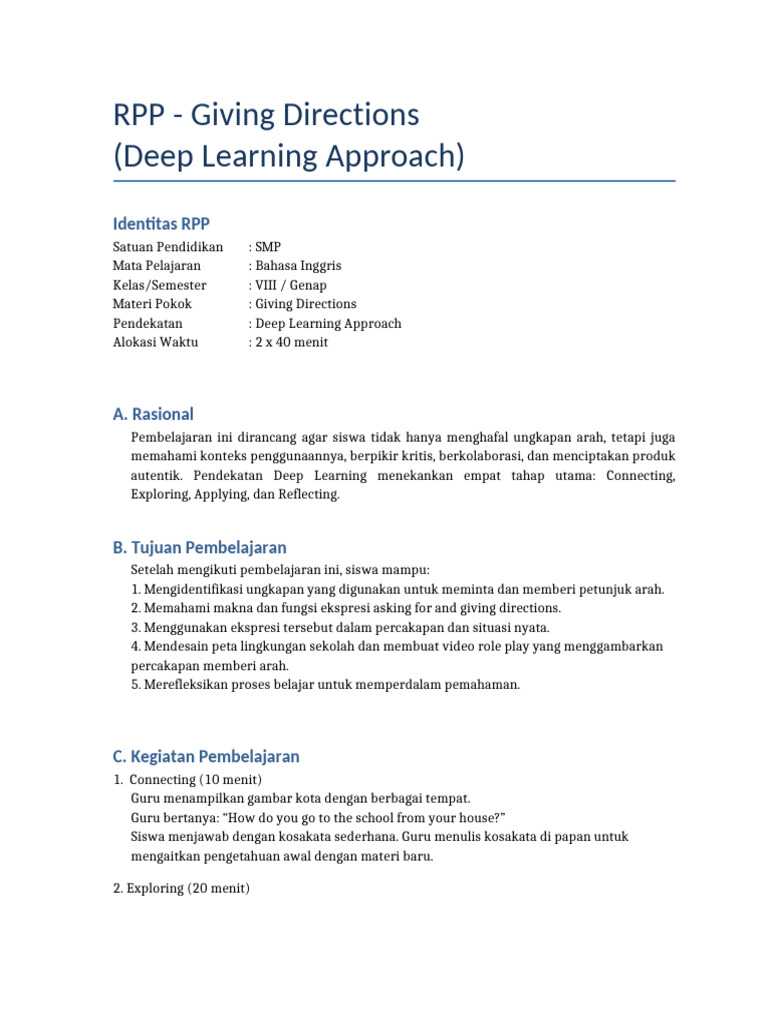 RPP Giving Directions Deep Learning | PDF