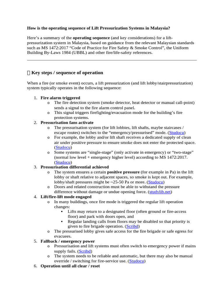 Lift Pressurization System Sequence in Malaysia | PDF | Elevator | Safety