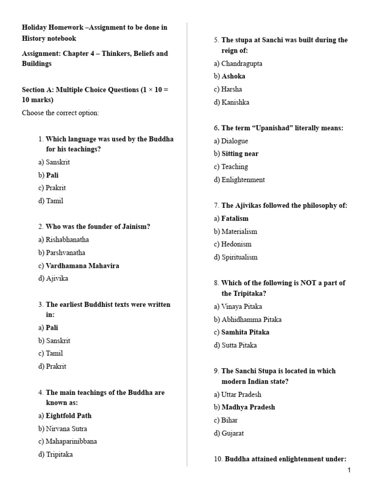 Holiday Homework: Buddhism & Jainism Quiz | PDF | Ahimsa | Ashoka