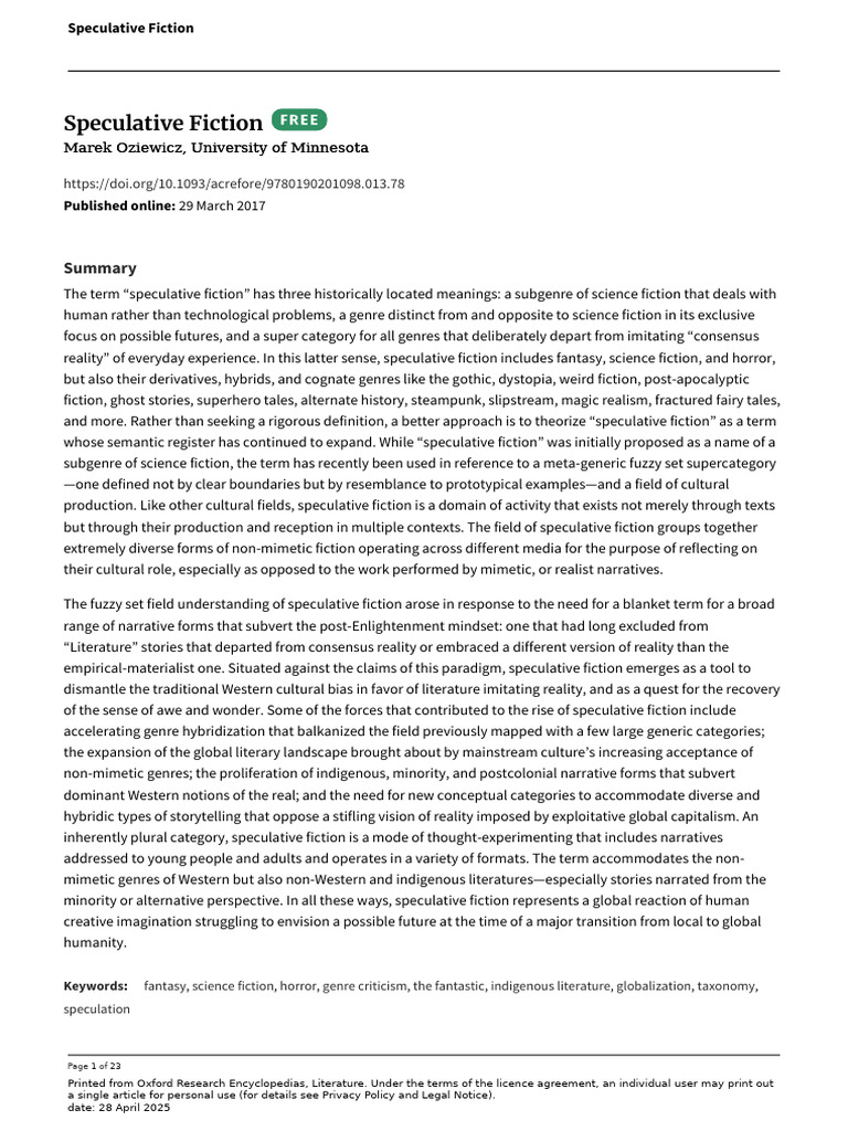 Understanding Speculative Fiction Genres | PDF | Speculative Fiction ...