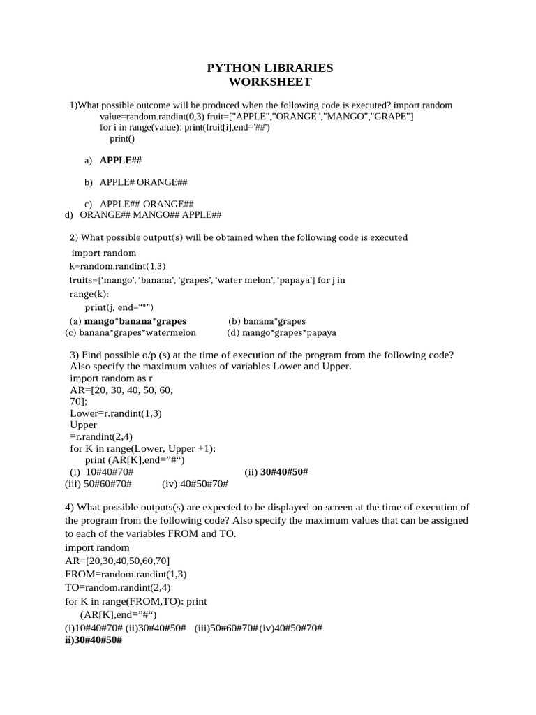 Pythonlibraries Worksheet | PDF | Computer Programming | Software Engineering