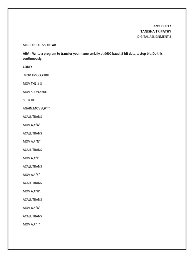 Microprocessors and Microcontrollers Lab Submission 3 | PDF
