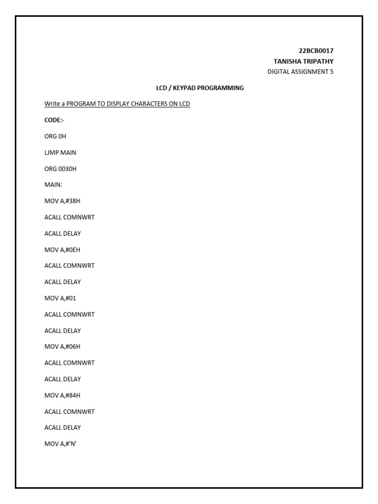 Microprocessors and Microcontrollers Lab Submission 5 | PDF