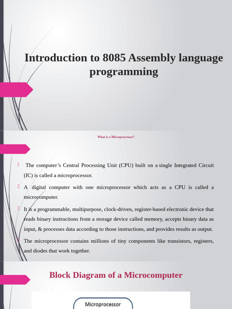 Introduction To 8085 Assembly Language Programming | PDF | Central Processing Unit | Microprocessor