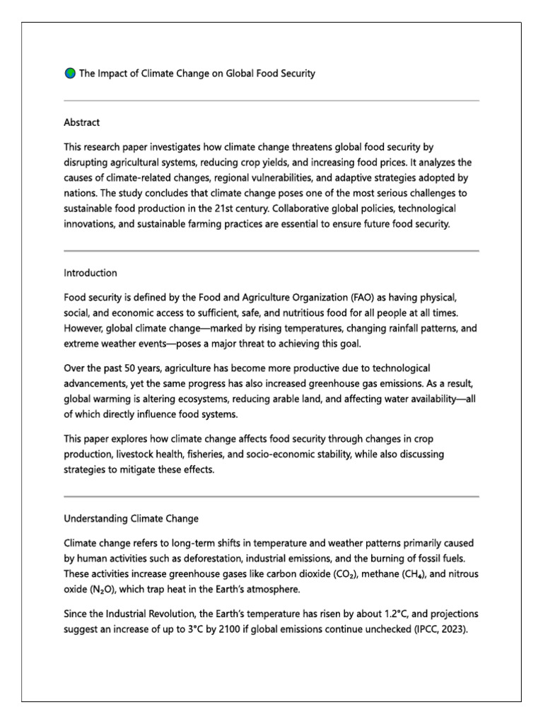 Climate Change and Food Security Impact | PDF | Climate Change ...