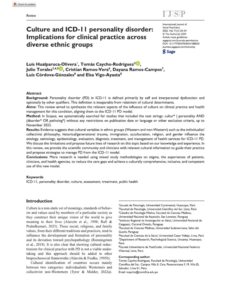 Culture and ICD-11 Personality Disorder - Implications for Clinical ...