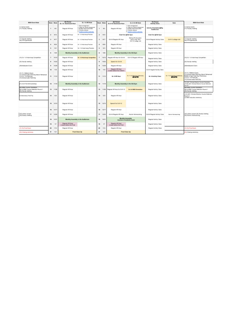 25-26 S1 HR Hour and Activity Class Schedule | PDF