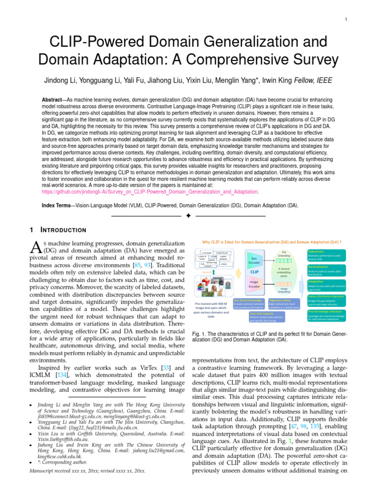 CLIP-Powered Domain Generalization and Domain Adaptation: A ...
