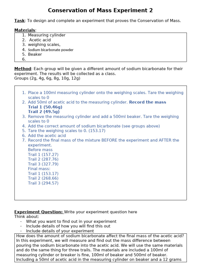 Conservation of Mass Experiment by - Yichin.k | PDF | Chemical ...