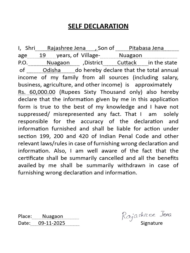 Self Declaration | PDF