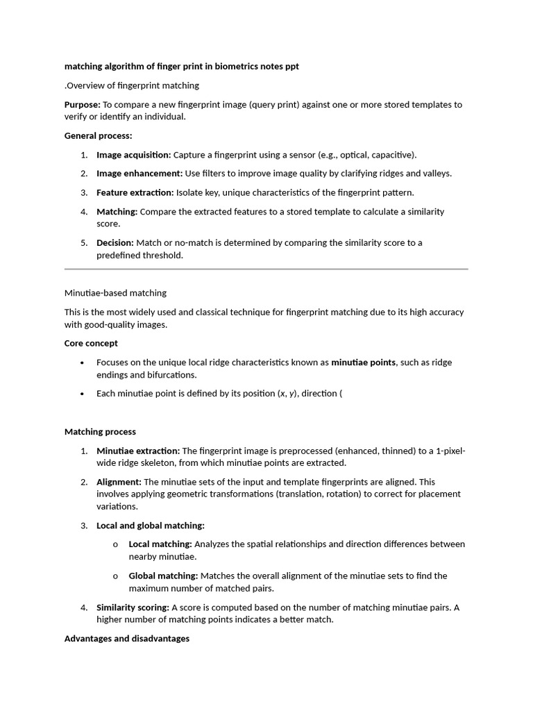 Matching Algorithm | PDF | Fingerprint | Algorithms