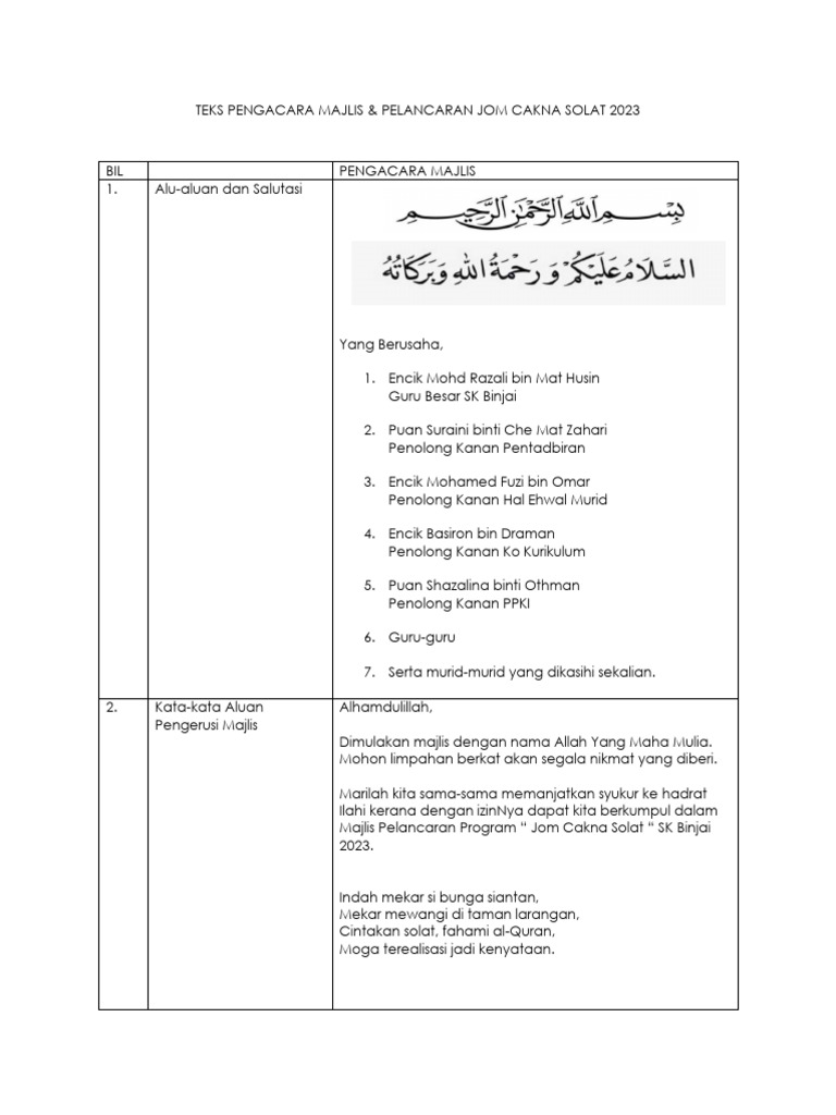 Teks Pengacara Majlis Jom Cakna Solat | PDF