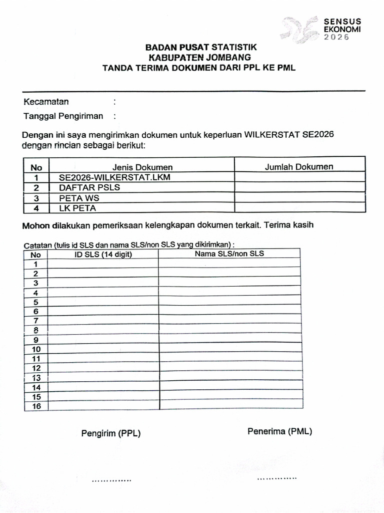 Tanda Terima Dokumen Dari PPL Ke PML | PDF