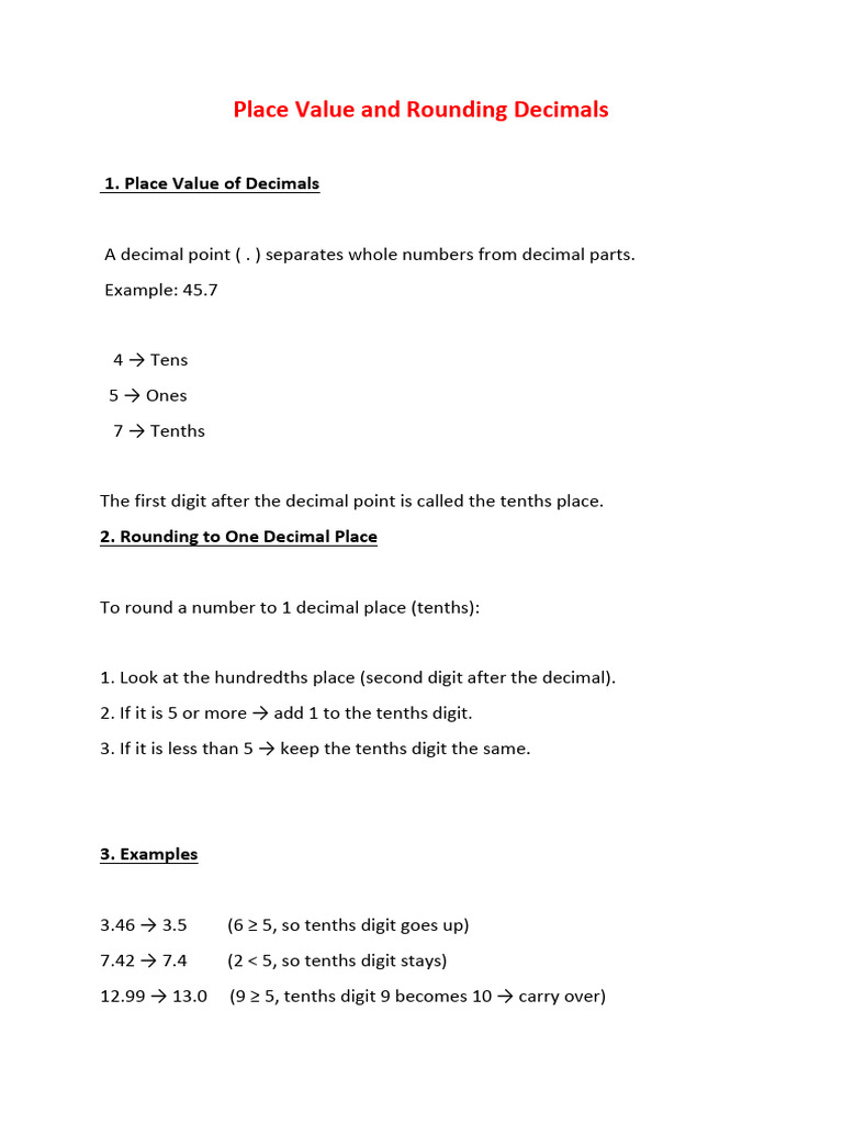 Place Value and Rounding Decimals5 | PDF