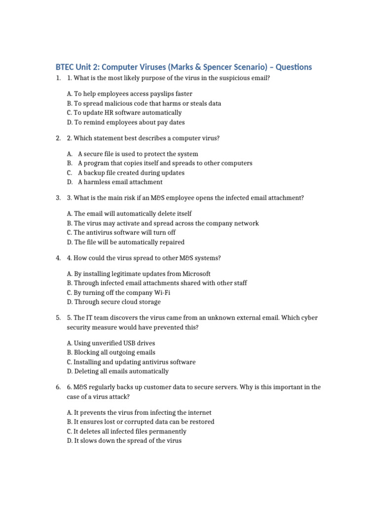 M&S Computer Virus Questions | PDF | Computer Virus | Antivirus Software