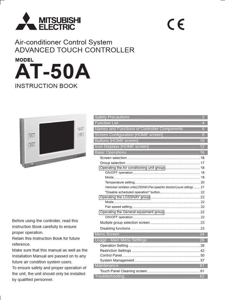 AT50 Instruction Book WT06092X01 | PDF | Touchscreen | Smoke