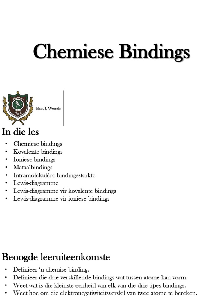 GR 10 FW 5. Chemiese Bindings en Deeltjies Waaruit Stowwe Bestaan | PDF