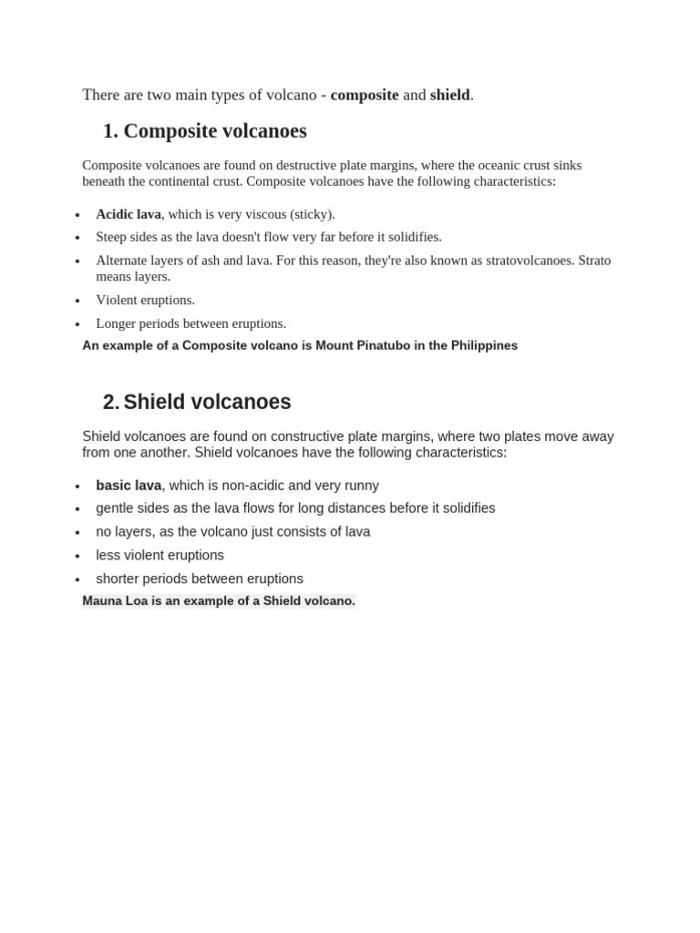 Characteristics of Composite and Shield Volcanoes | PDF