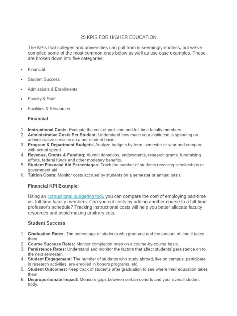 Key KPIs for Higher Education Success | PDF | Performance Indicator ...