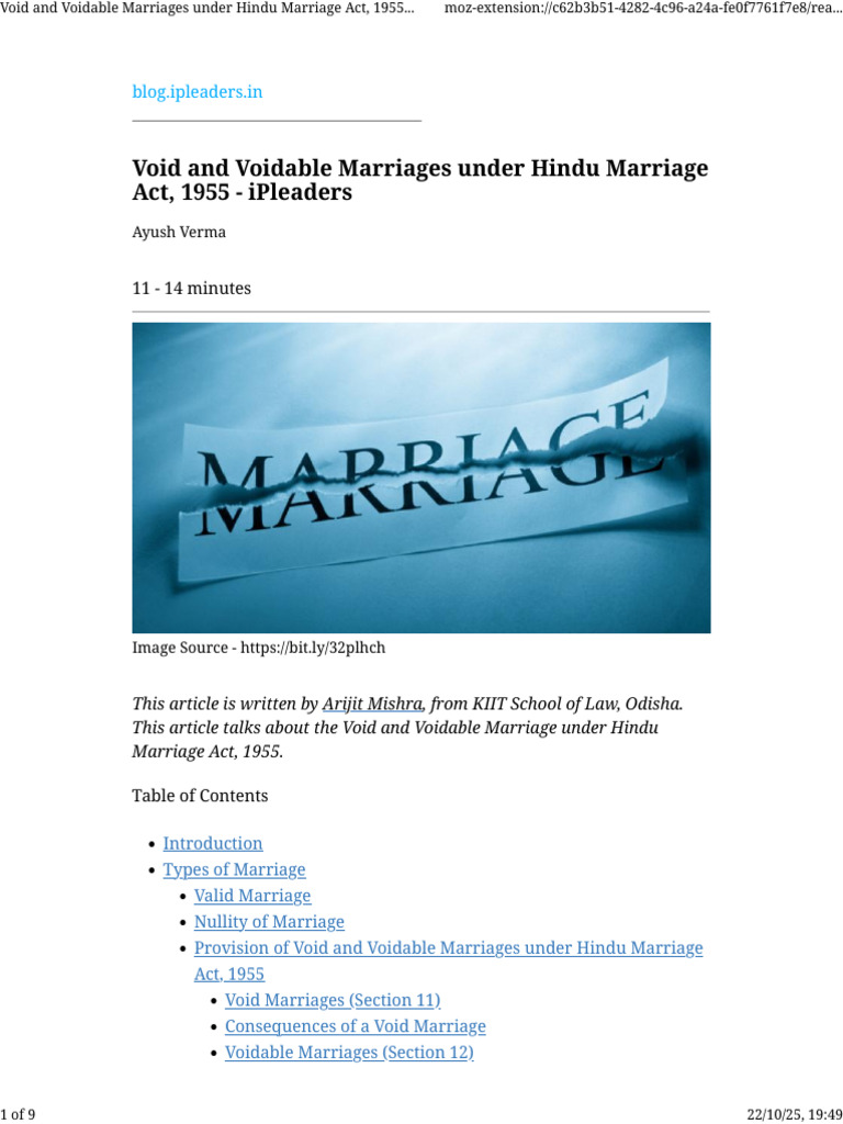 Void and Voidable Marriages Under Hindu Marriage Act, 1955 - IPleaders | PDF | Annulment | Marriage