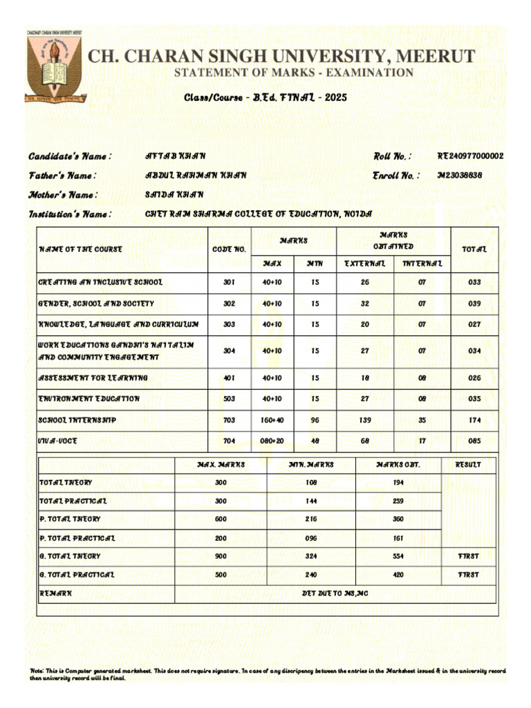 Marksheet | PDF