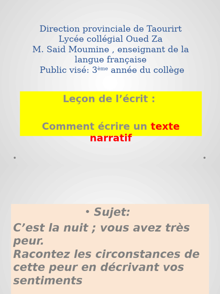 Rédiger un texte narratif en 3ème | PDF | Peur