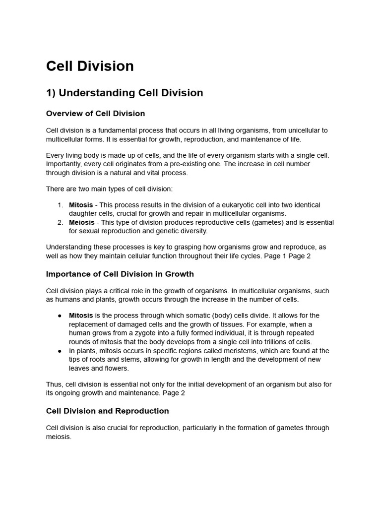 Cell Division: Mitosis and Meiosis Explained | PDF | Meiosis | Mitosis