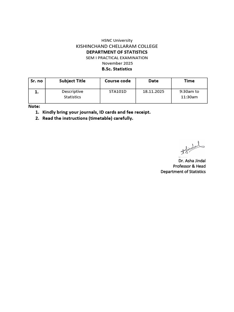 BSc Sem 1_practical Exam_timetable | PDF